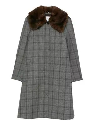 TELA Tela Checked Faux-Fur Collar Coat