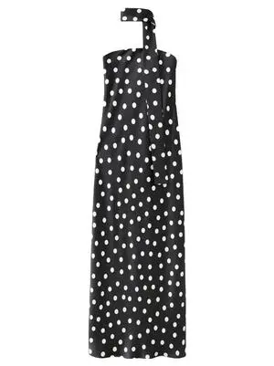 MANGO Polka Dot Strapless Midi Dress With Scarf Detail