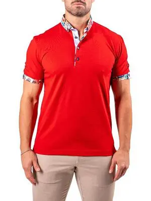 MACEOO Collarsolidscarlet Button-down Polo - Red