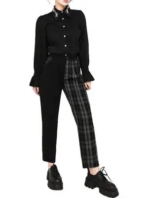 DISTURBIA Checkmate High Waist Tapered Trousers - Green