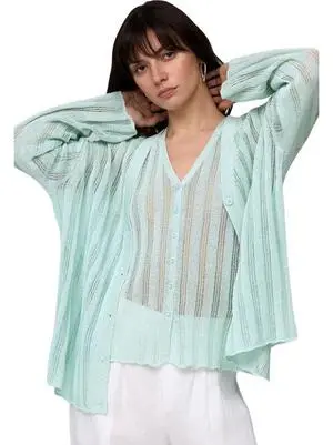 JUANA Sumire Open Knit Striped Cardigan - Seafoam