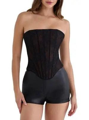 House Of Cb Mira Strapless Lace Corset Top - Black
