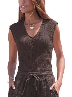 LASCANA Sleeveless Textured Top - Brown