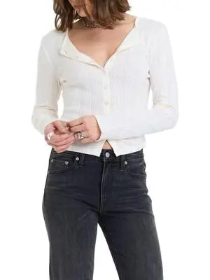 DAZE Stargazer Pointelle Knit Button Front Cardigan - Cloud Dancer