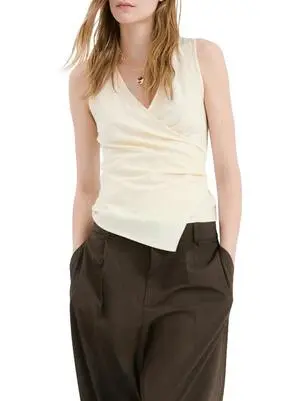 Mango Sleeveless Asymmetrical Crossover V-neck Top - Vanilla