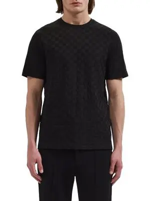 Bugatchi Check Jacquard Mercerized Cotton T-shirt - Black