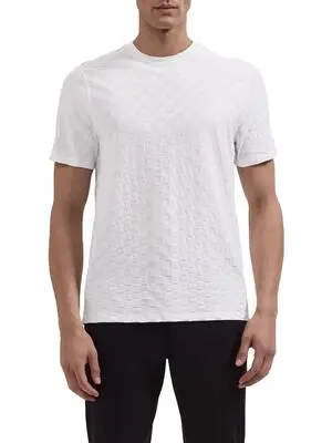 Bugatchi Check Jacquard Mercerized Cotton T-shirt - White