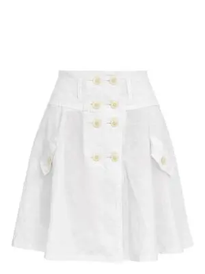 CONQUISTA Conquista High-Rise A-Line Cotton Skirt With Double Button Front