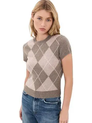 REFORMATION Darcy Cashmere Argyle Sweater - Oak Argyle