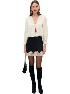 Rixo Ariah Mini Skirt With Lace Trim - Black