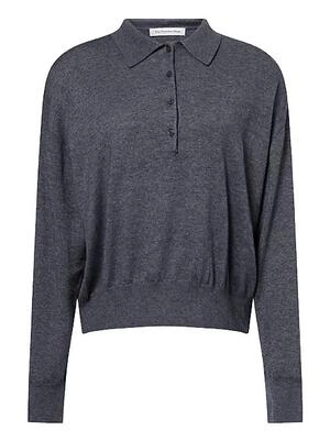 THE FRANKIE SHOP The Frankie Shop Croydon Padded-Shoulder Wool-Blend Polo Top Grey