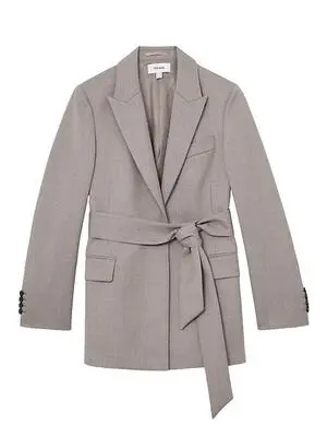 REISS Briony Belted-waist Single-breasted Wool-blend Blazer - Grey