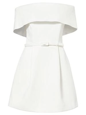NADINE MERABI Harper Off-shoulder Woven Mini Dress - White