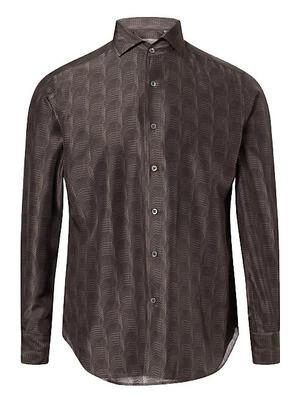 Corneliani Wave Printed Long-sleeve Silk Shirt - Brown Multi