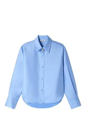 Sandro Embellished Collar Silk-blend Shirt - Sky Blue