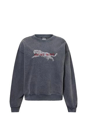 ANINE BING Spencer Embroidered Logo Cotton Sweatshirt - Black