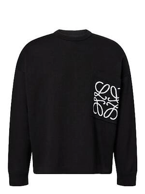 Loewe Anagram Patch-pocket Cotton-knit Jumper - Black White