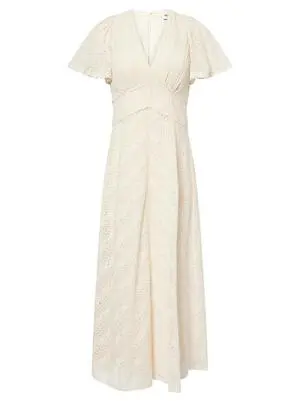 ME+EM V-neck Flared Lace Maxi Dress - Ecru