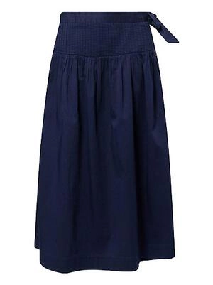 DAMSON MADDER Shirred Cotton Midi Skirt - Navy