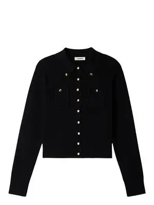 Sandro Sandro Button-Embellished Wool-Blend Cardigan Black