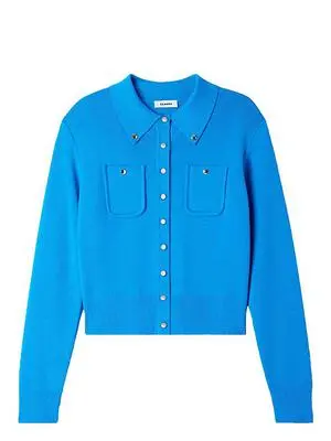 Sandro Button-embellished Patch-pocket Wool-blend Cardigan - Blue