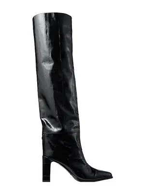 JIMMY CHOO Caly 85 Shiny Eel-embossed Leather Knee-high Boots - Black