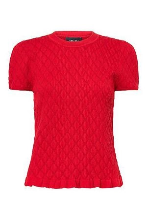 ME+EM Smocked Slim-fit Knitted Cotton-blend T-shirt - Ruby Red