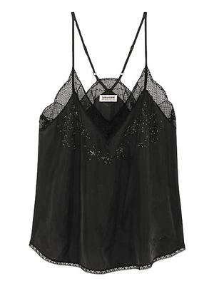 Zadig&Voltaire Christy Embellished Silk Cami Top - Black