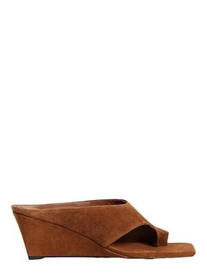 Sandro Suede Toe-post Wedge Sandals - Brown