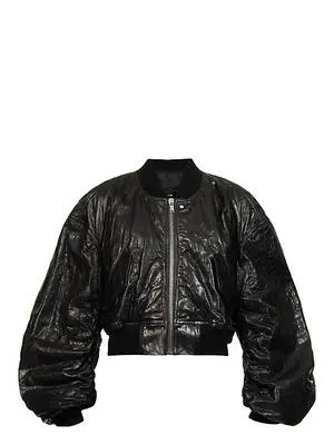Rick Owens Cropped Leather Bomber Jacket - Black