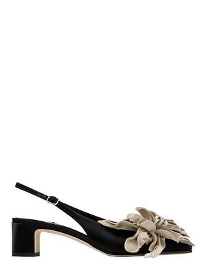 JIMMY CHOO Eyla 45 Slingback Courts With Floral Accent - Black/bone