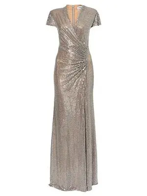 SELF-PORTRAIT Rhinestone Embellished V-neck Maxi Dress - Grey