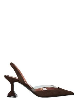 Amina Muaddi Lara 95 Heeled Suede Sling-back Courts - Dark Brown