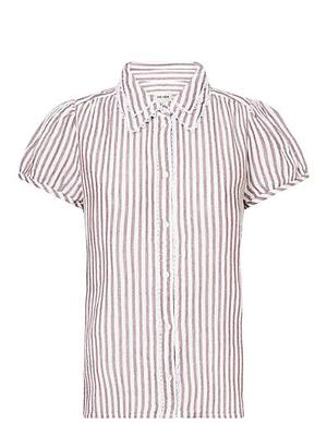 ME+EM Striped Cap Sleeve Cotton Blouse - Soft White/pecan Bro