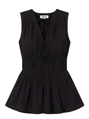 RO&ZO Tie-front Sleeveless Cotton-voile Peplum Top - Black