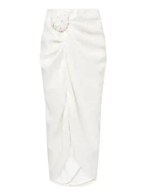 ROTATE BY BIRGER CHRISTENSEN Knot-detail Asymmetric Hem Sequin Midi Skirt - Egret
