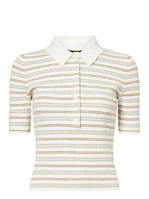 Paige Summit Stripe Knit Polo Top - White Multi Stripe