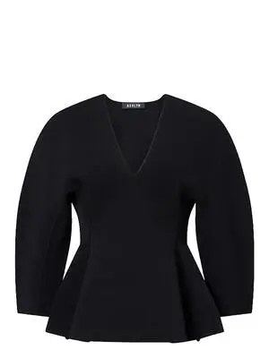 ASHLYN V-neck Knitted Peplum Top - Black