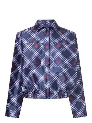 ARAM Checked Brand-print Shell Bomber Jacket - Blue