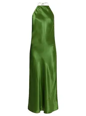 REFORMATION Maripaz Halterneck Silk Midi Dress - Topiary