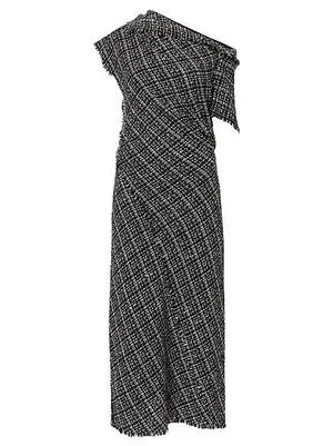 Erdem Asymmetrical Checked Cotton-blend Maxi Dress - Black-white