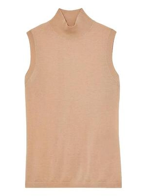 REISS Evelyn Funnel-neck Wool Vest - Camel