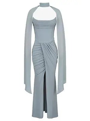 House Of Cb Portia Detachable-cape Maxi Dress - Jade