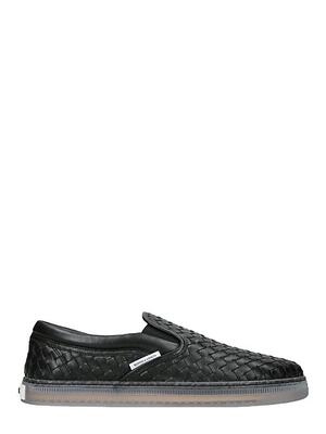 Bottega Veneta Serena Woven Leather Low Top Sneakers - Black