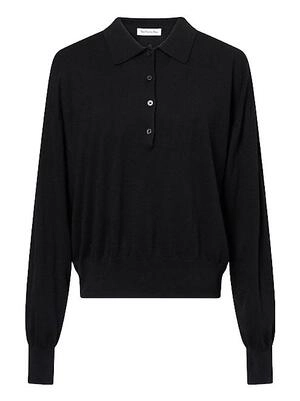 THE FRANKIE SHOP Croydon Padded-shoulder Wool-blend Polo Top - Black