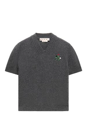 Marni Flower Embroidered V-neck Short Sleeve Jumper - Fln60