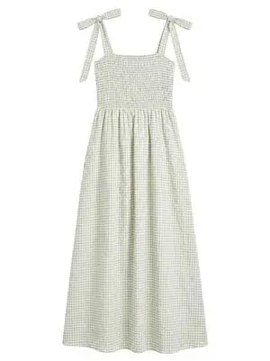 OMNES Tie-strap Cotton Maxi Dress - Mint / White Gingham