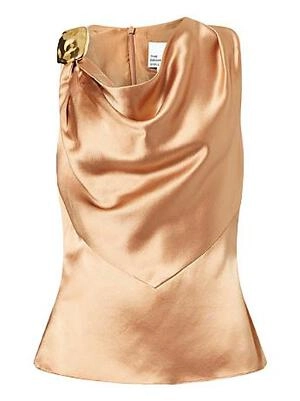 THE DROPPED COLLECTION Cowl-neck Sleeveless Silk Top - Camel