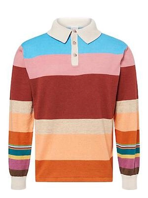 Paul Smith Colour-block Long-sleeve Cotton And Linen-blend Polo - Multi Coloured