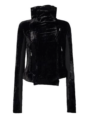 Rick Owens Biker High-neck Velvet Jacket - Black